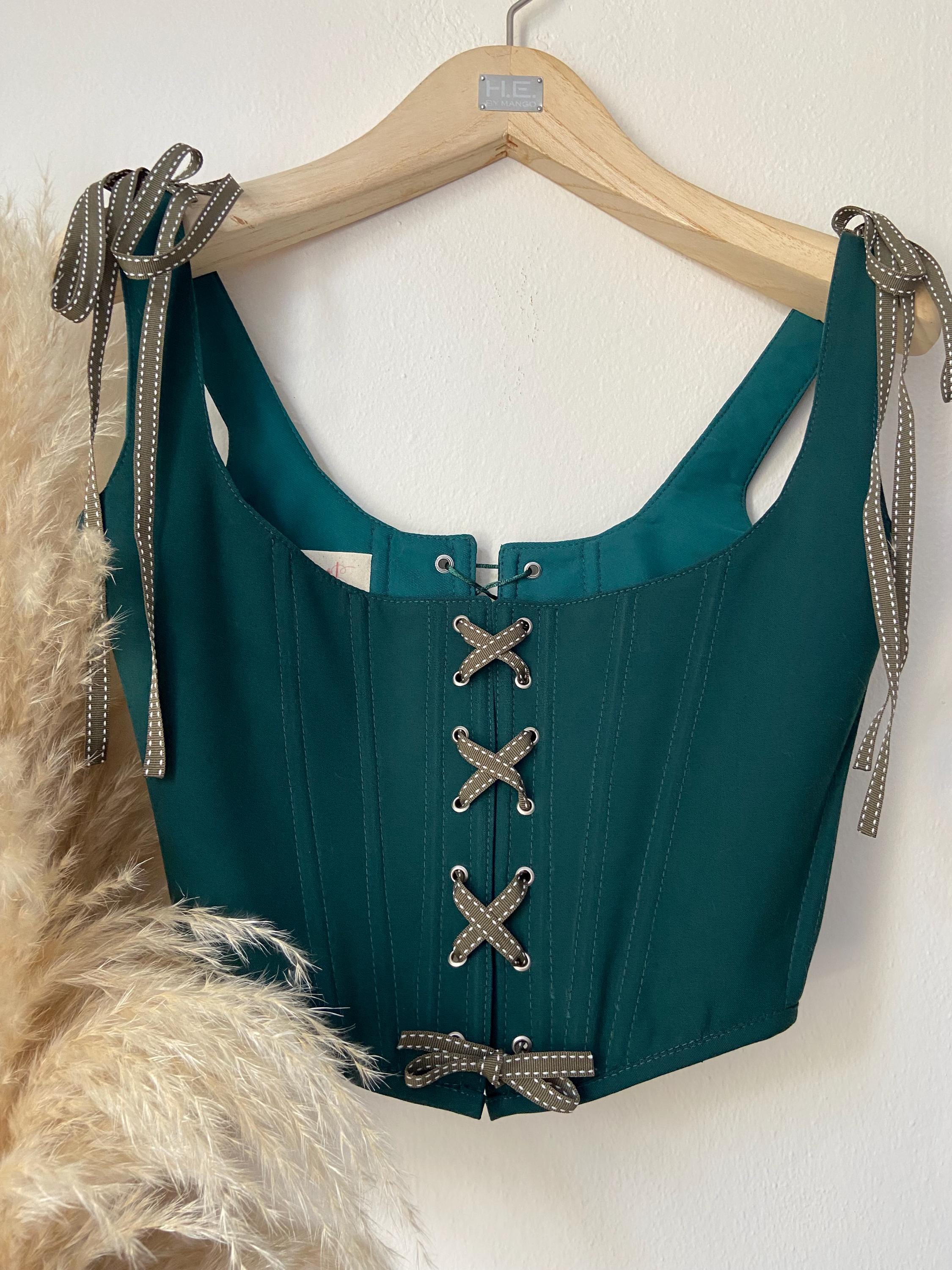 Green Vintage Style Renaissance Front Lacing Corset, Peasant Bodice ...
