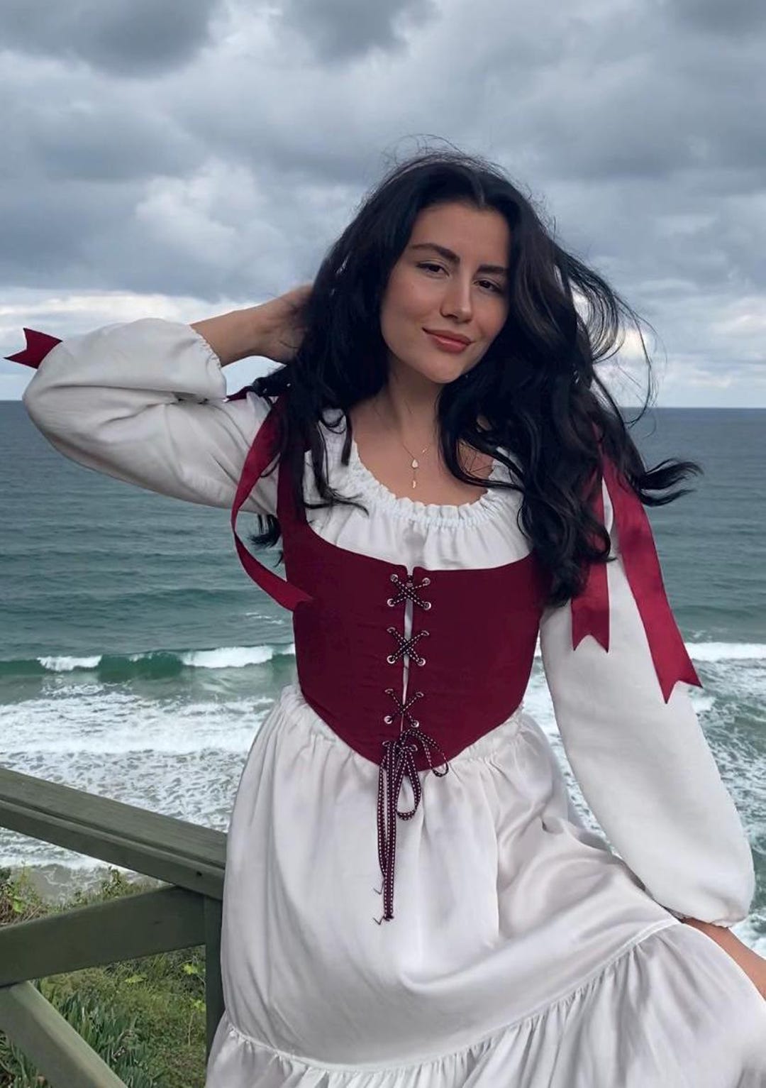 Burgundy Renaissance Corset: Crepe Peasant Bodice, Adjustable Lacing - Etsy