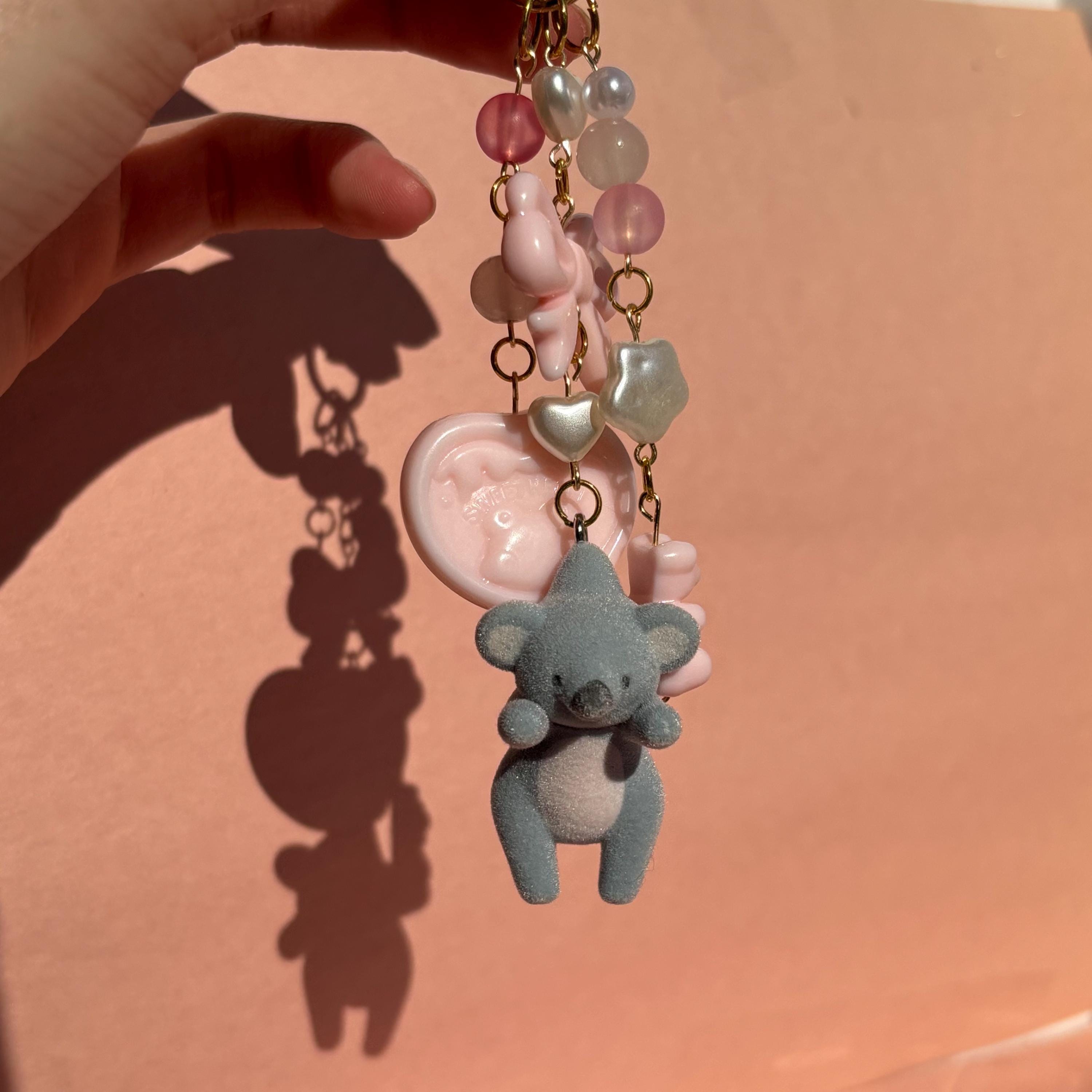 Handmade Koala Keychain With Pink Beads Gold Wiring, With Heart Shaped ...