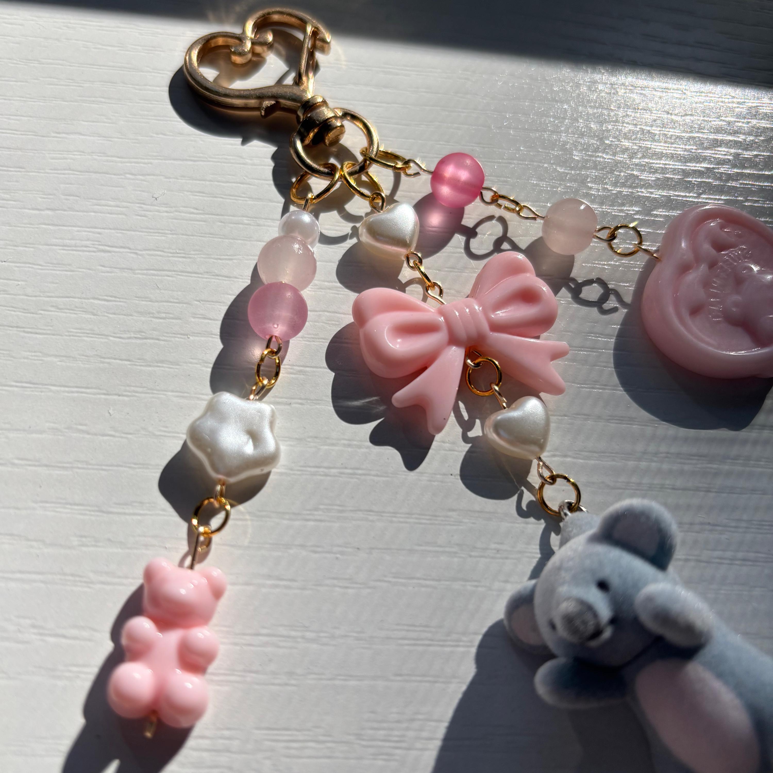 Handmade Koala Keychain With Pink Beads Gold Wiring, With Heart Shaped ...