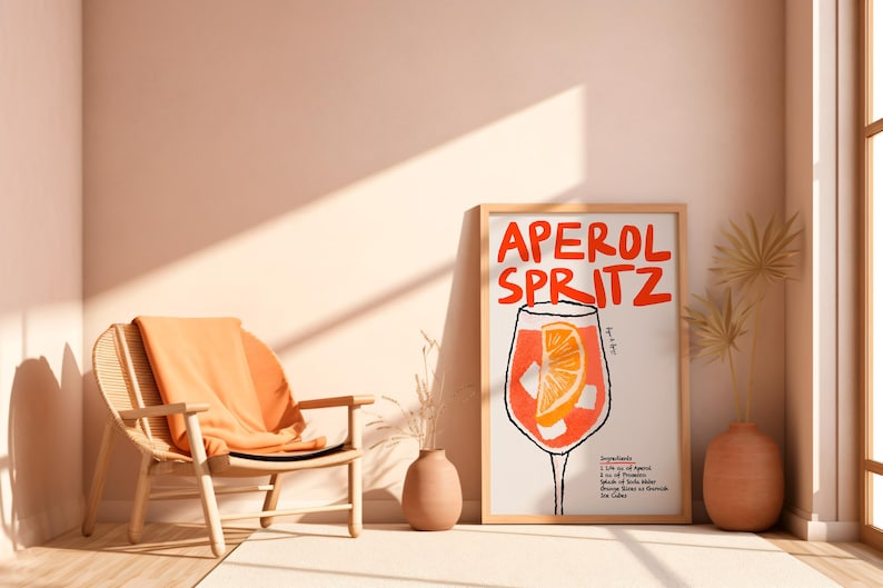 Aperol Spritz Recipe Print – Retro Kitchen & Bar Wall Art (digital ...