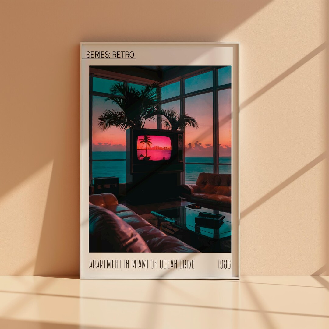 Retro Miami Ocean Drive Poster | 80s Sunset Vector Art (digital ...