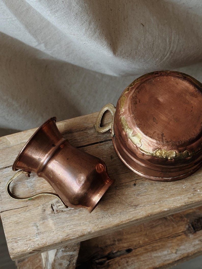 Antique Italian Copper Jug & Pot Set, Farmhouse Decor, Vintage Pottery ...