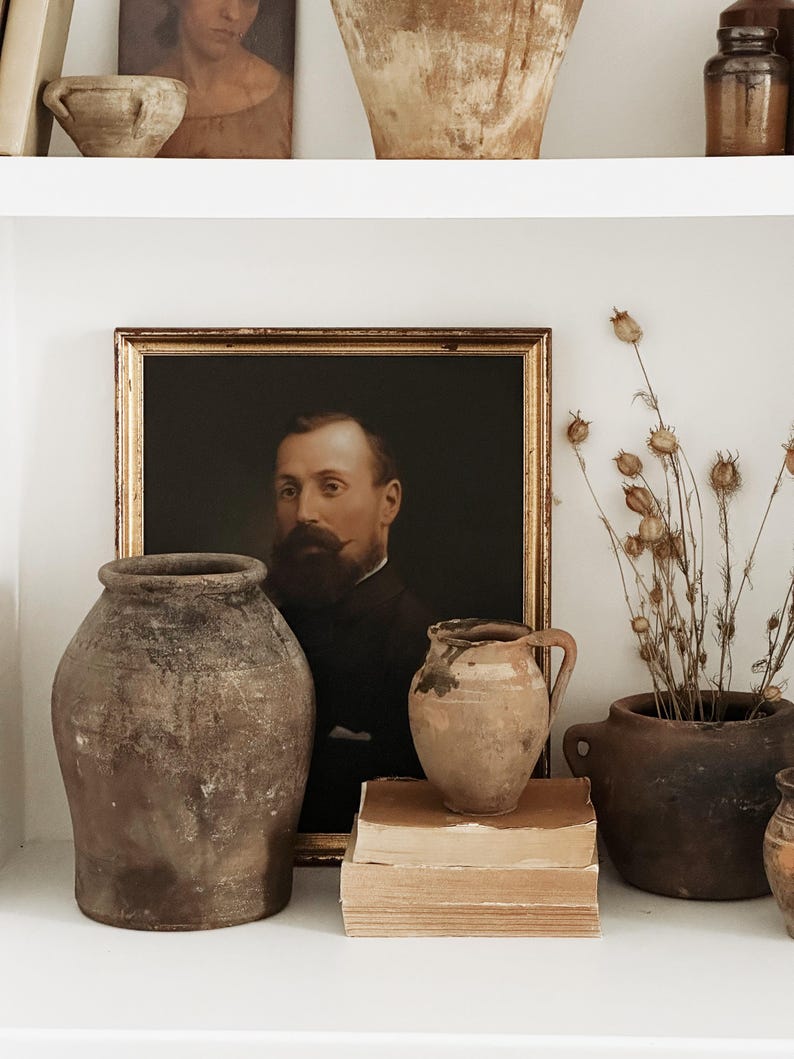 Large Antique Rustic Vessel, Vintage Clay Pot, Urn, Wabi Sabi Vase, Terracotta Olive Jar, Black ...