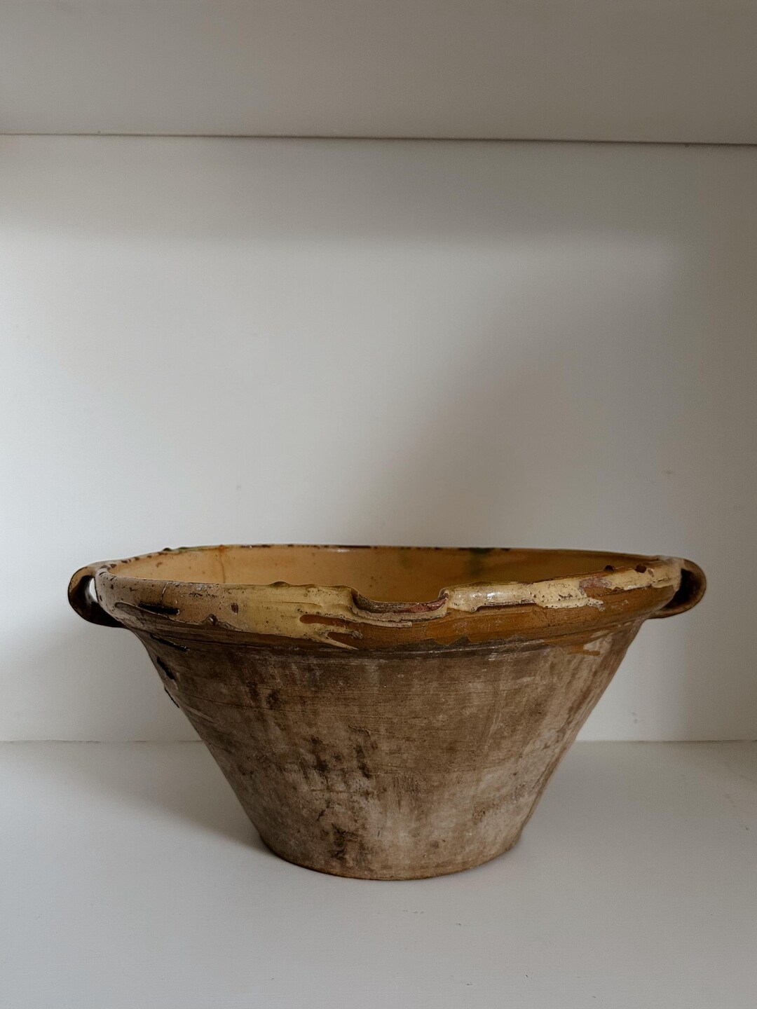 XL Antique French Tian Bowl, Vintage Yellow Confit Bowl, French ...