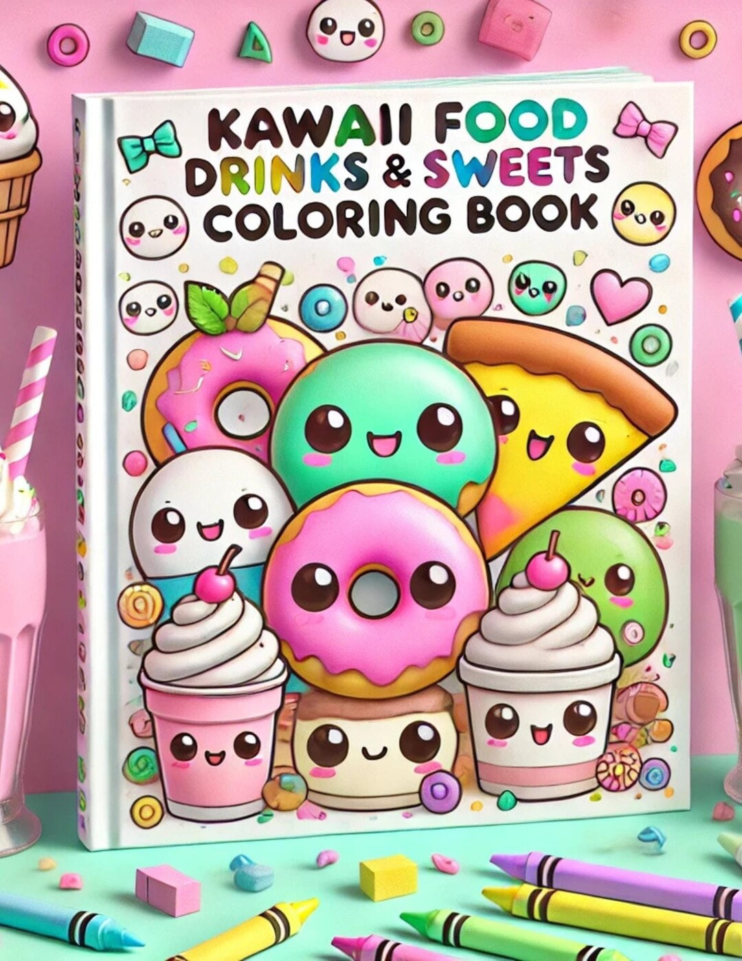 Cute Drinks and Sweets Coloring Book: Adorable Kawaii-style Food and ...