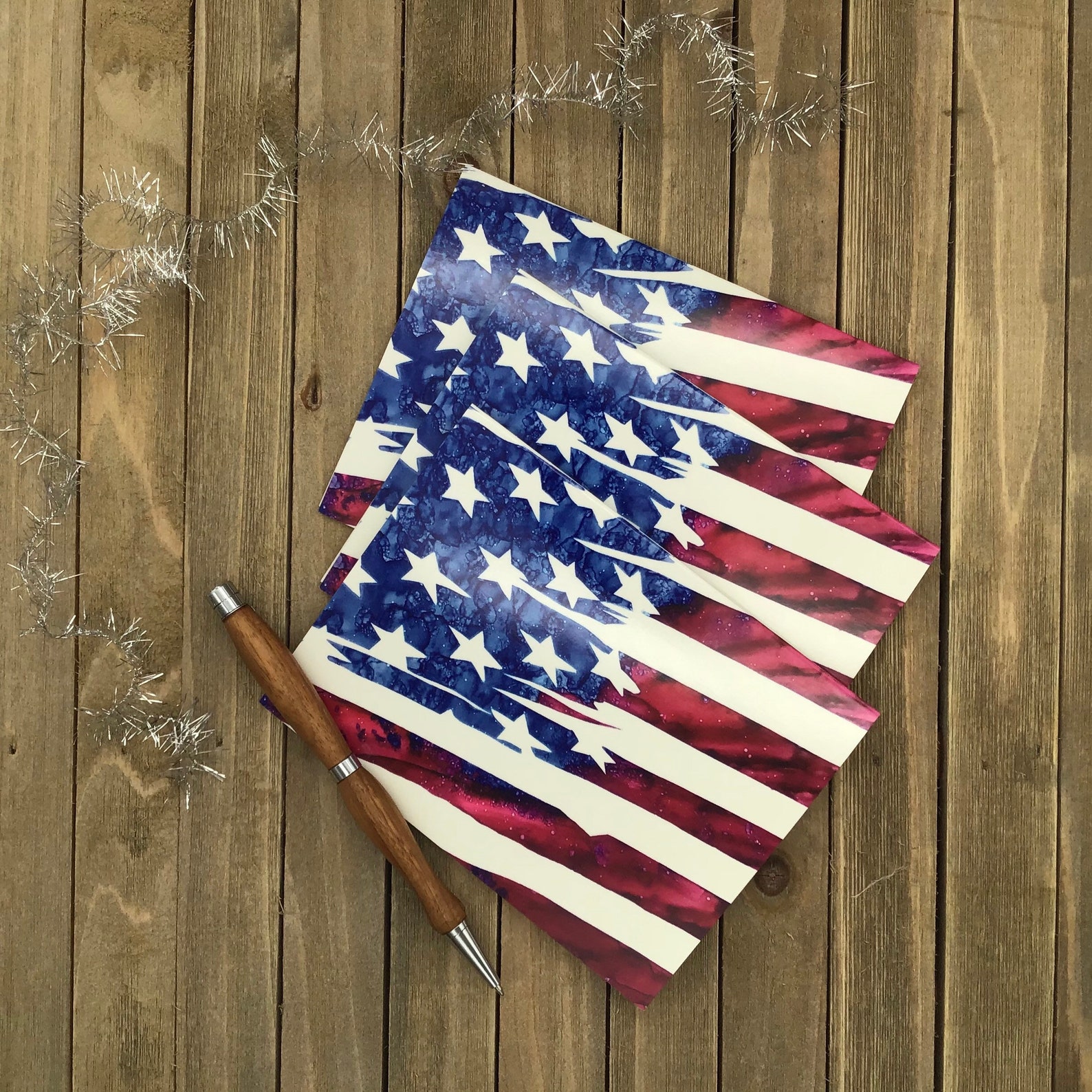 American Flag Note Cards, Set of 3 - Etsy