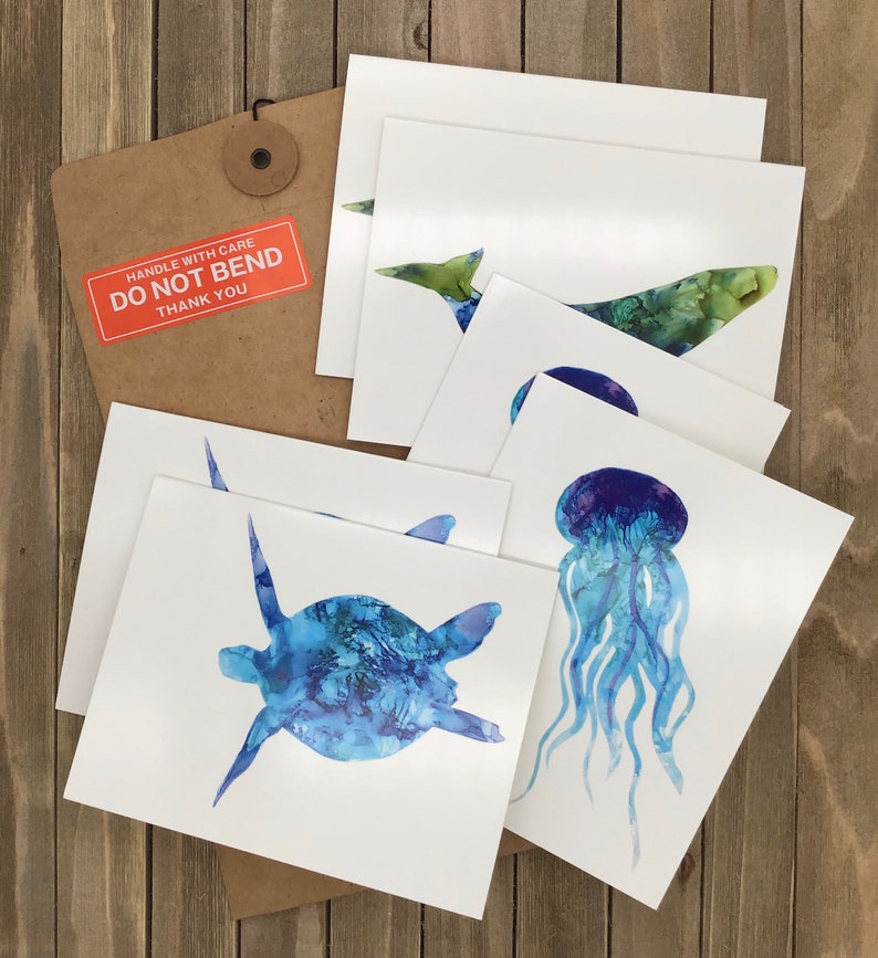 Sea Life Note Cards, Set of 6 - Etsy