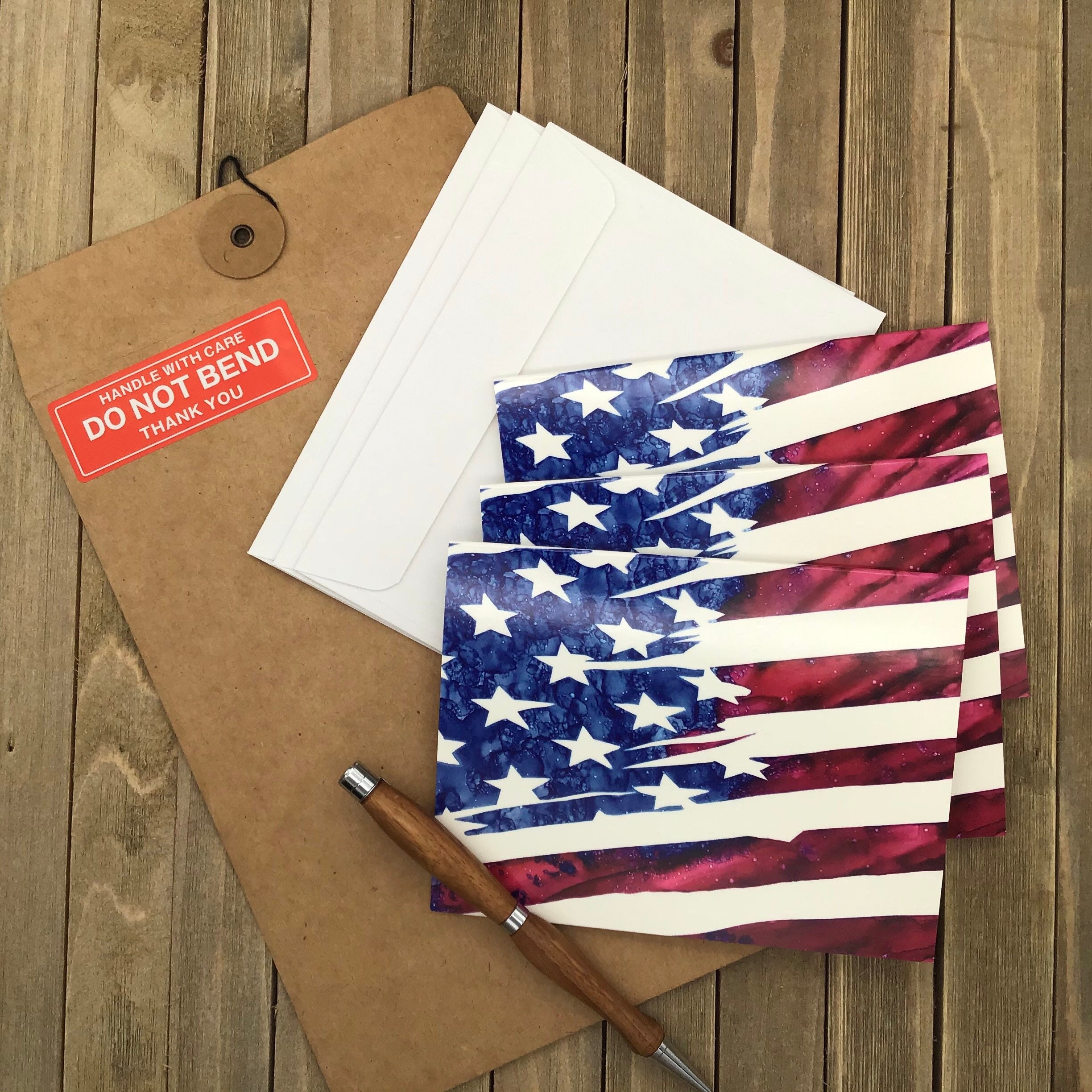 American Flag Note Cards, Set of 3 - Etsy