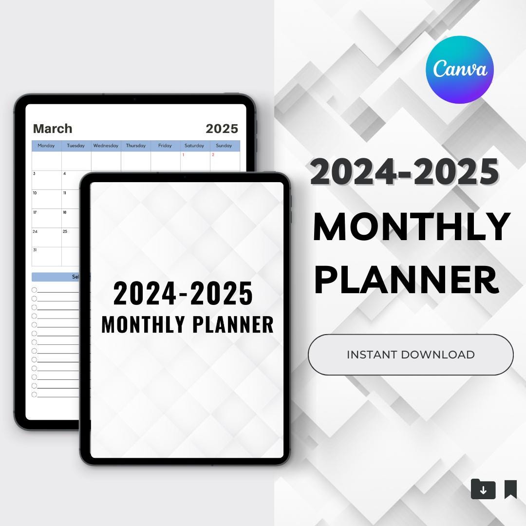 2024-2025 Digital & Printable Monthly Planner Bundle, Editable Pdfs ...