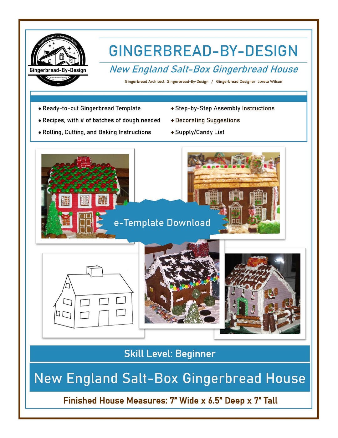 New England Salt-box Gingerbread House Template - Etsy