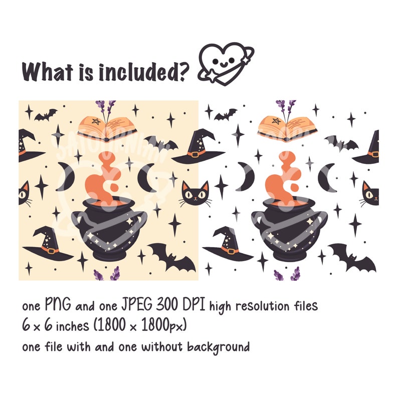 Halloween Seamless Pattern, PNG Seamless Pattern, Cute Halloween Witch ...