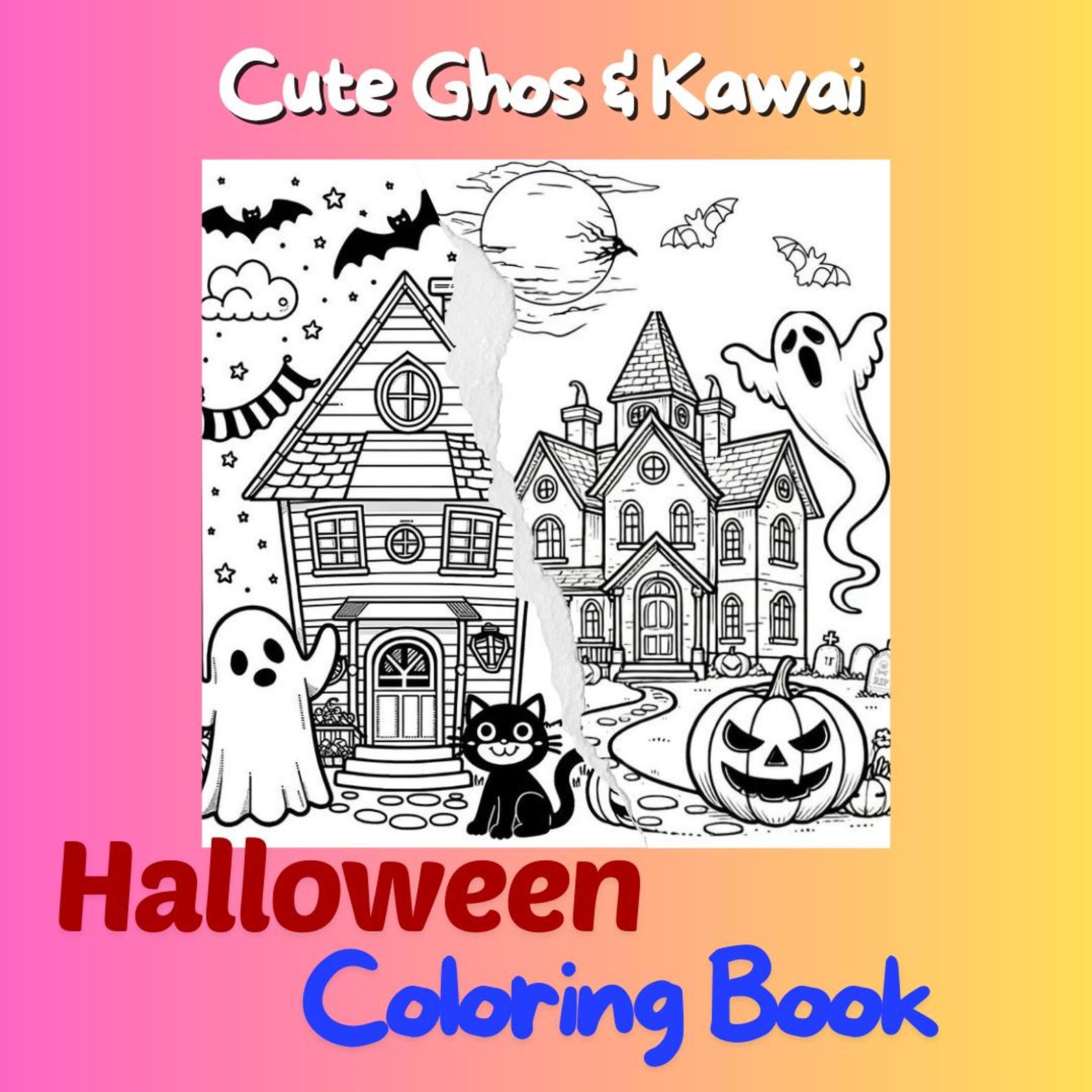70 Halloween Coloring Book, Halloween Coloring Pages for Kids, Kawaii ...