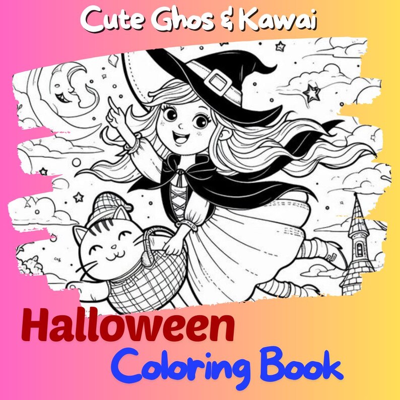 70 Halloween Coloring Book, Halloween Coloring Pages for Kids, Kawaii ...