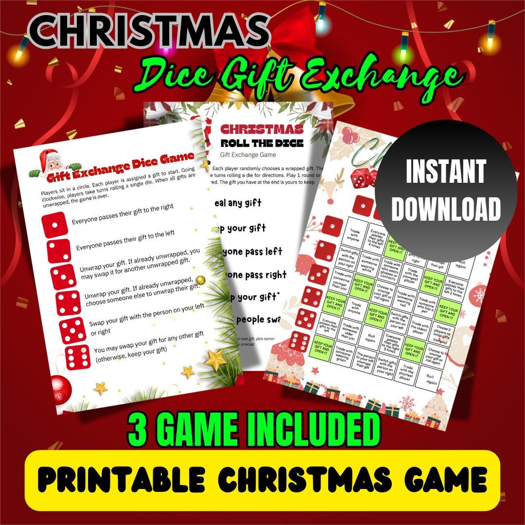 Dice Gift Exchange Printable Christmas Party Group Gift Exchange Game ...