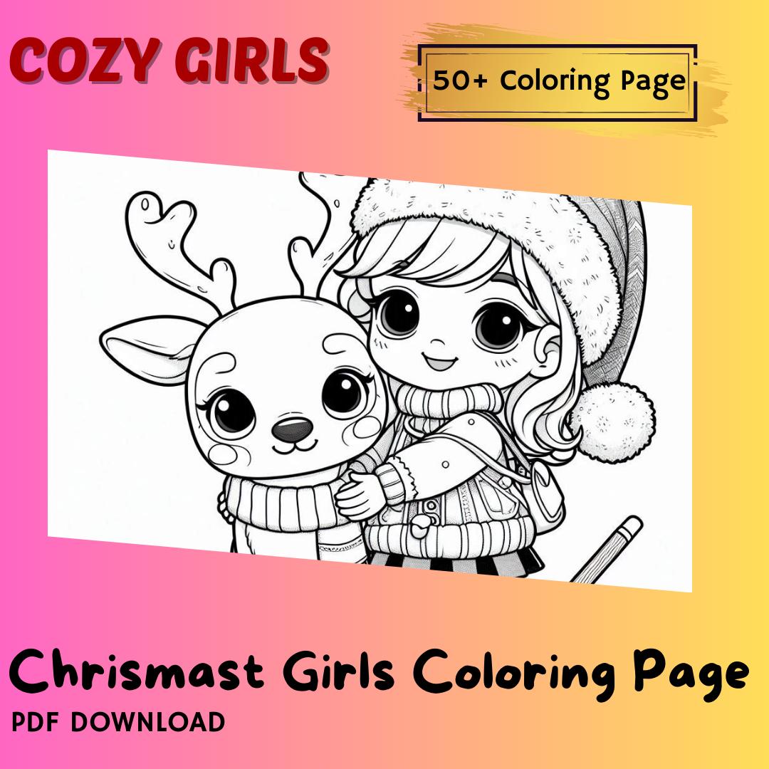 Christmas Girls Coloring Page, Cozy Girls Coloring Book for the Girlies ...