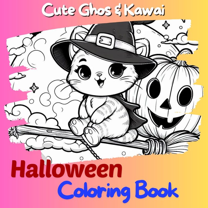 70 Halloween Coloring Book, Halloween Coloring Pages for Kids, Kawaii ...