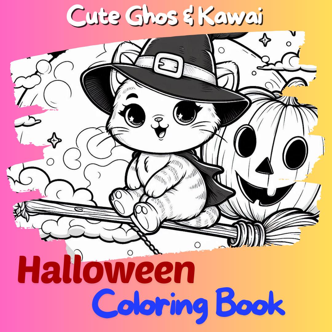 70 Halloween Coloring Book, Halloween Coloring Pages for Kids, Kawaii ...