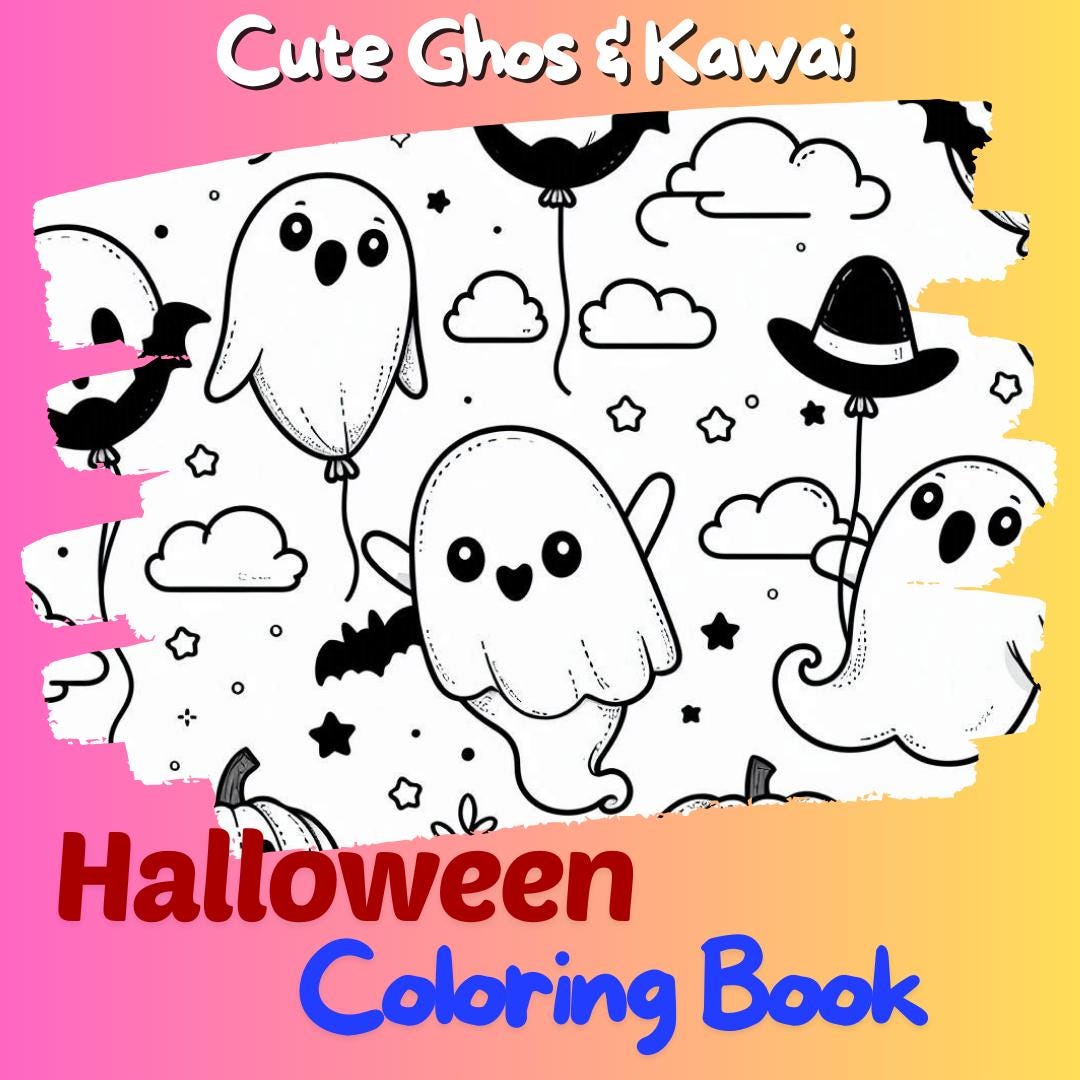 70 Halloween Coloring Book, Halloween Coloring Pages for Kids, Kawaii ...
