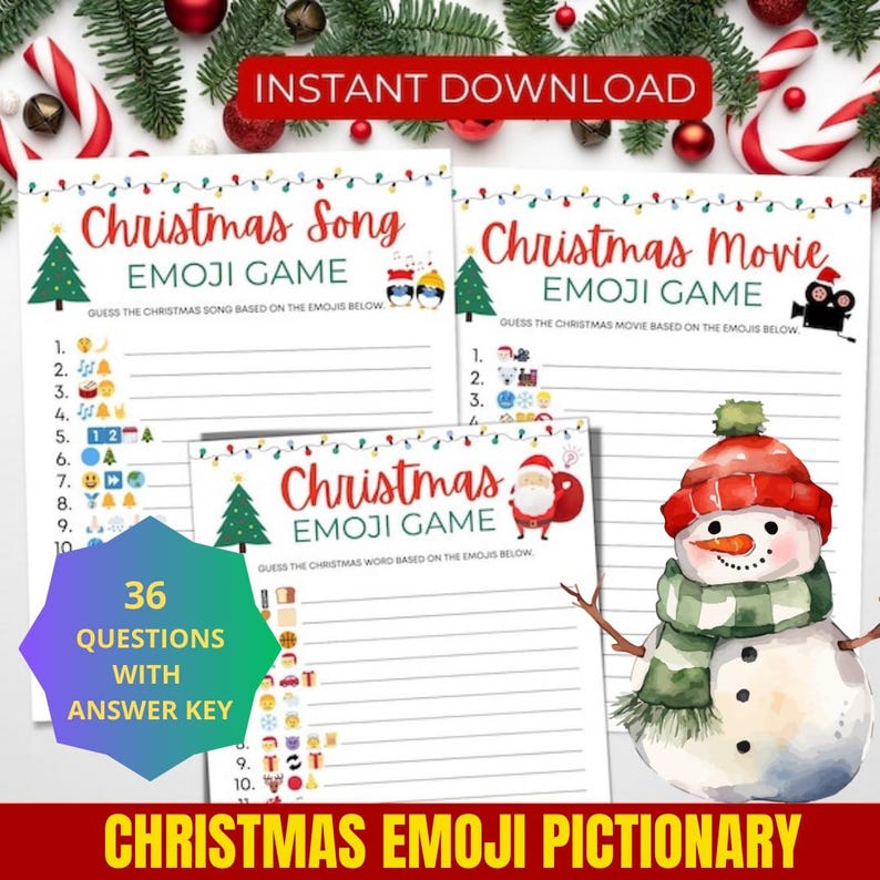 Christmas Emoji Pictionary, Christmas Emoji Game Bundle, Fun Christmas ...
