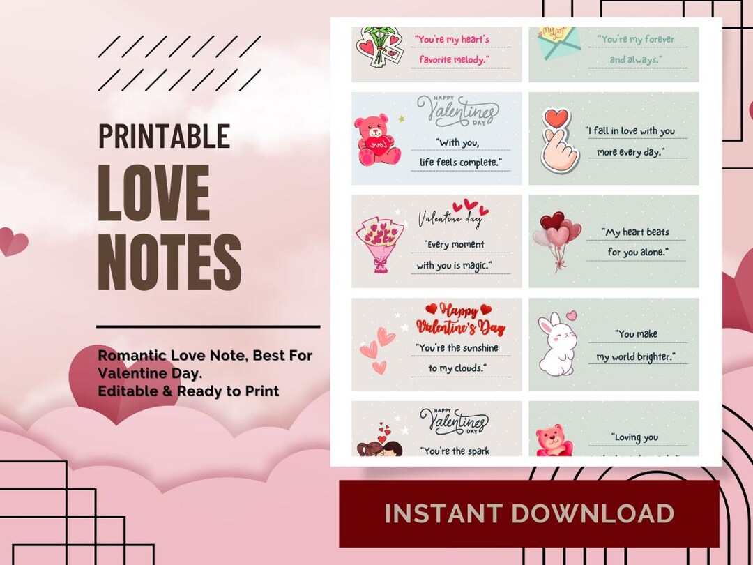 50 PRINTABLE LOVE NOTE, Choose One for Your Loved Ones Every Day ...