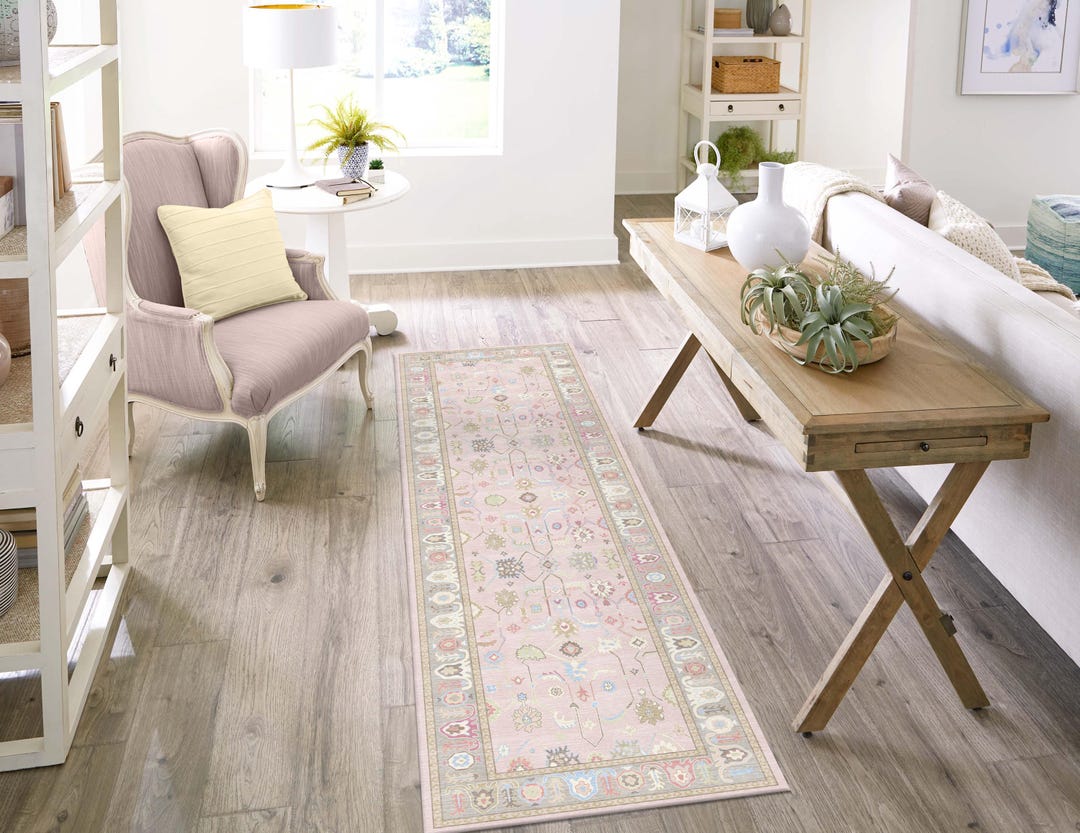 All Sİze Turkish Vintage Floral Pastel Oversized, Oushak Muted Pink ...