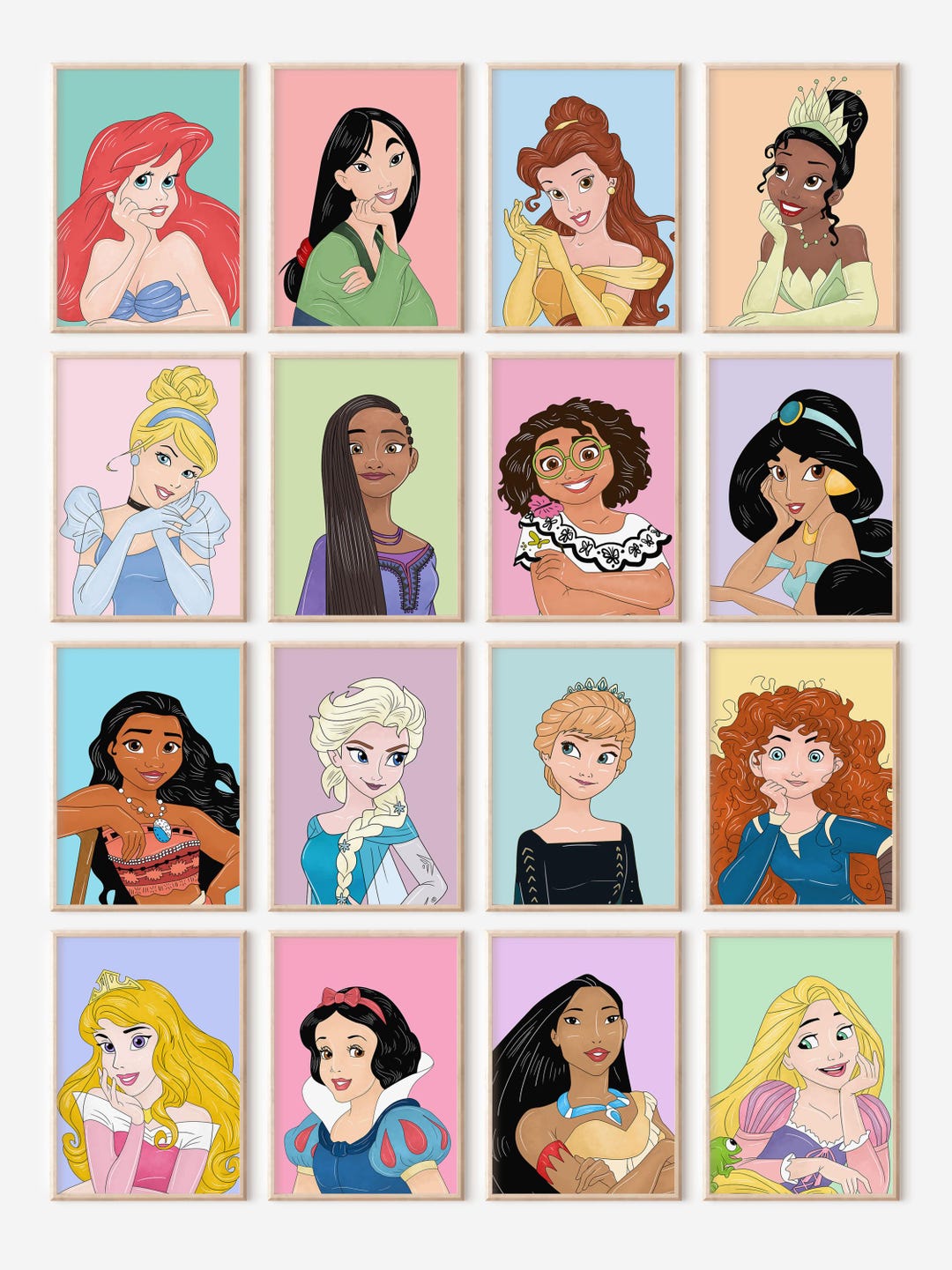 Princess Wall Art on Colorful Background, Choice of up to 16 Princesses ...