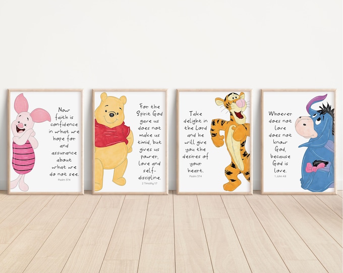 Winnie the Pooh Nursery Prints: Bible Verse Wall Art (set of 4) - Etsy