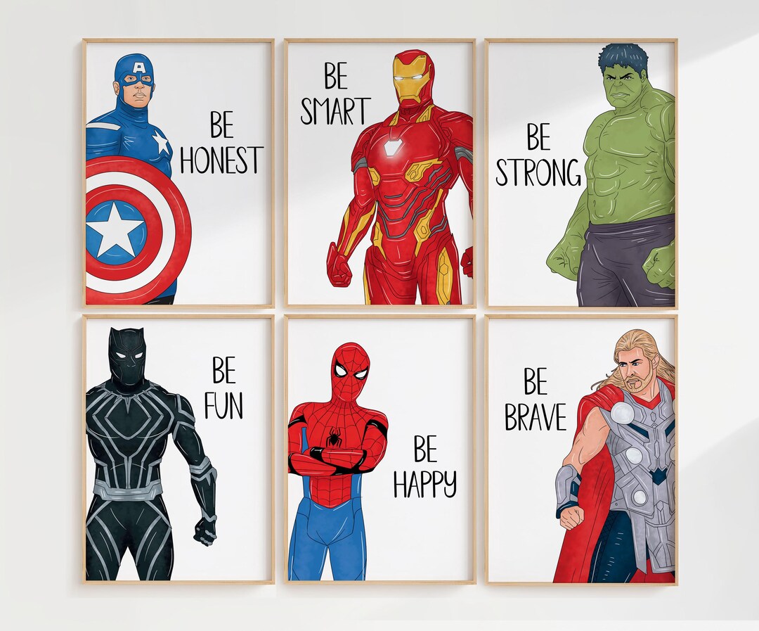 Superhero Wall Art With Affirmations, Set of 6 Kids Prints, Childrens ...