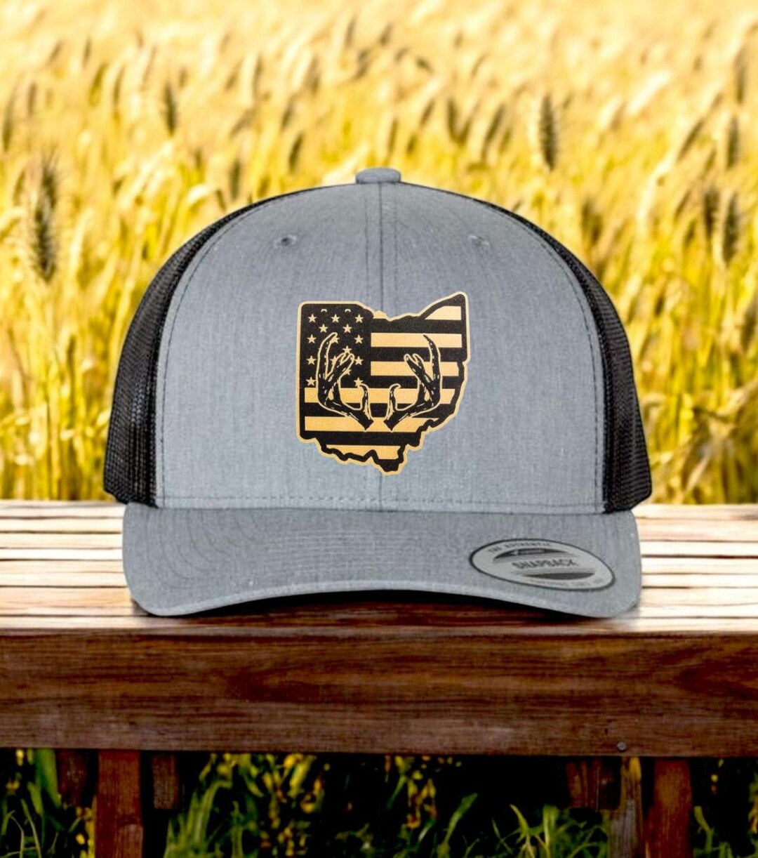 Deer Antlers Ohio State Outline American Flag Patch Hat | Ohio ...