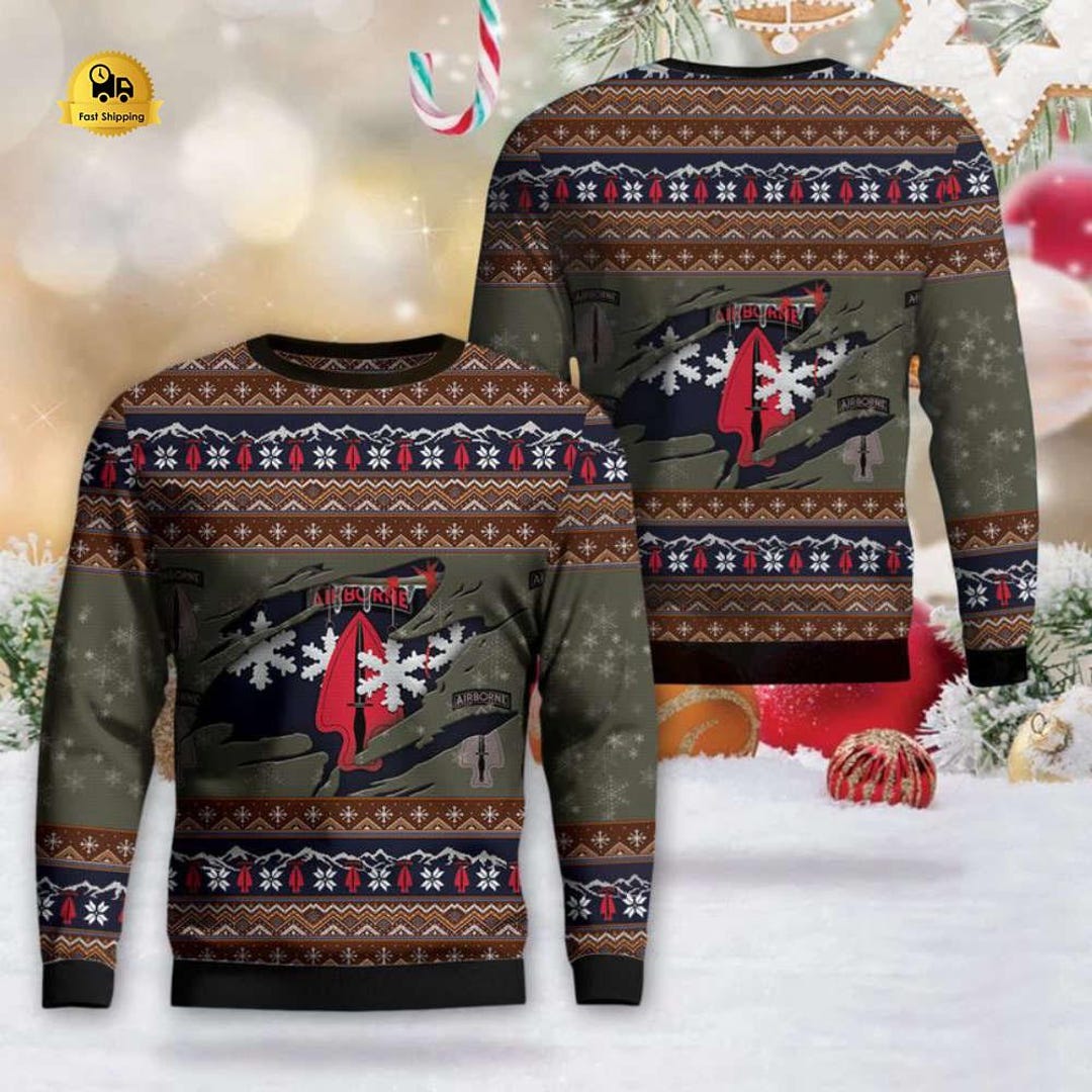 US Airborne Division Christmas Sweater Military Snowflake Pattern ...