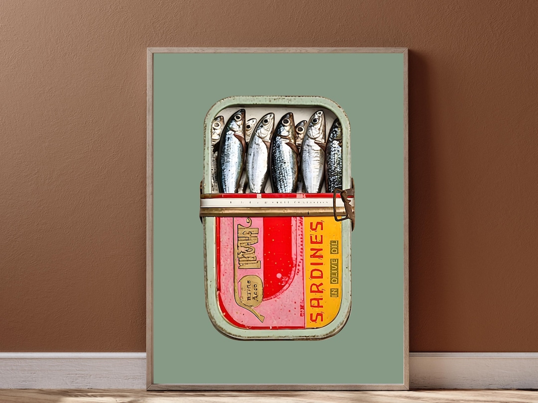 Tinned Sardines Print, Retro Food Art, Kitchen Wall Decor, Tinned Fish ...