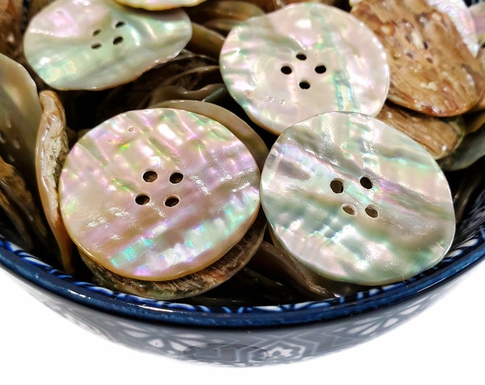 Large Vintage Abalone Buttons With Fabulous Color, Natural Mother of ...