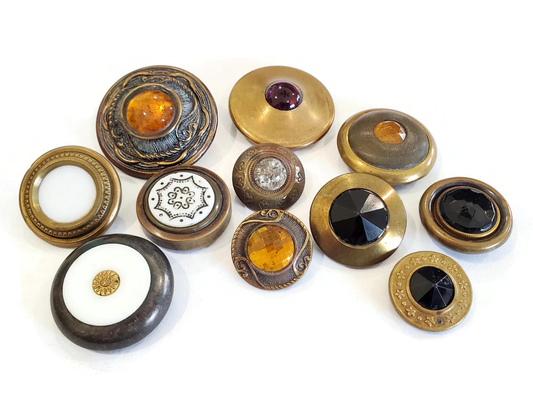Antique Brass & Glass Victorian Buttons: 1800s Sewing, Steampunk ...