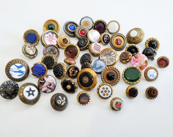 Antique Metal Buttons With Glass Centers, 12 Piece Grab Bag Lot for ...