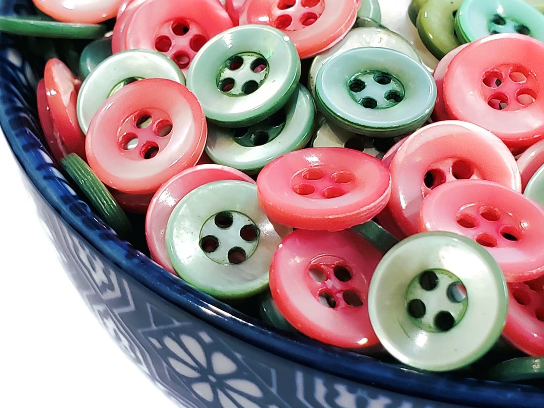 Vintage Mother of Pearl Buttons: Pink & Mint Green, 12mm Sewing Buttons ...