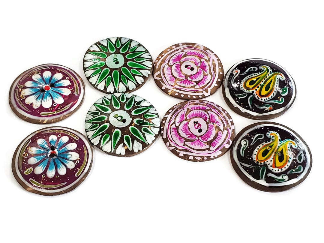 Hand Painted Flowers Coconut Shell Buttons in Your Choice of Styles, 1 ...