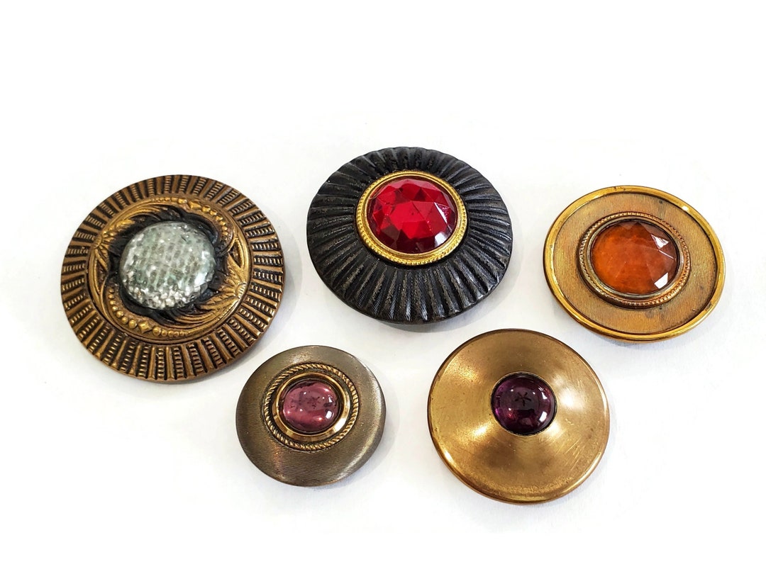 Antique Metal Buttons With Jewel Glass Centers Choose Your - Etsy