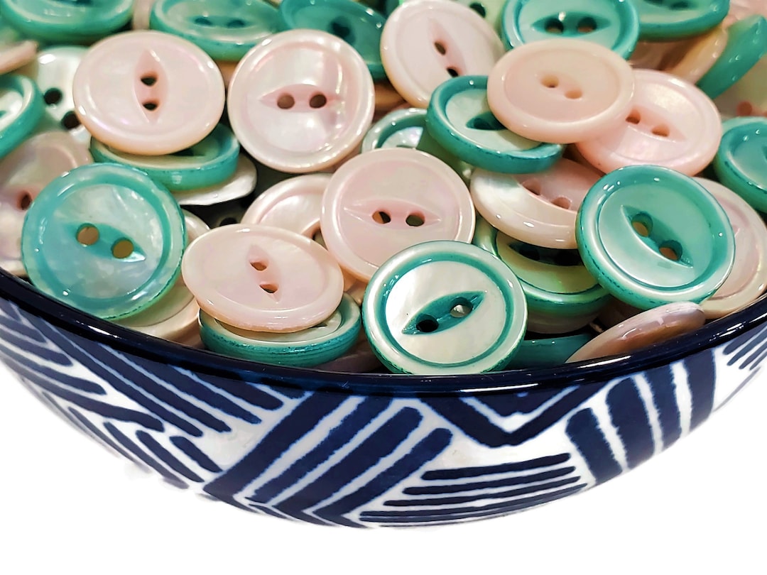 Vintage Shell Buttons in Aqua or Pale Pink, Cat Eye Two Hole for Sewing ...