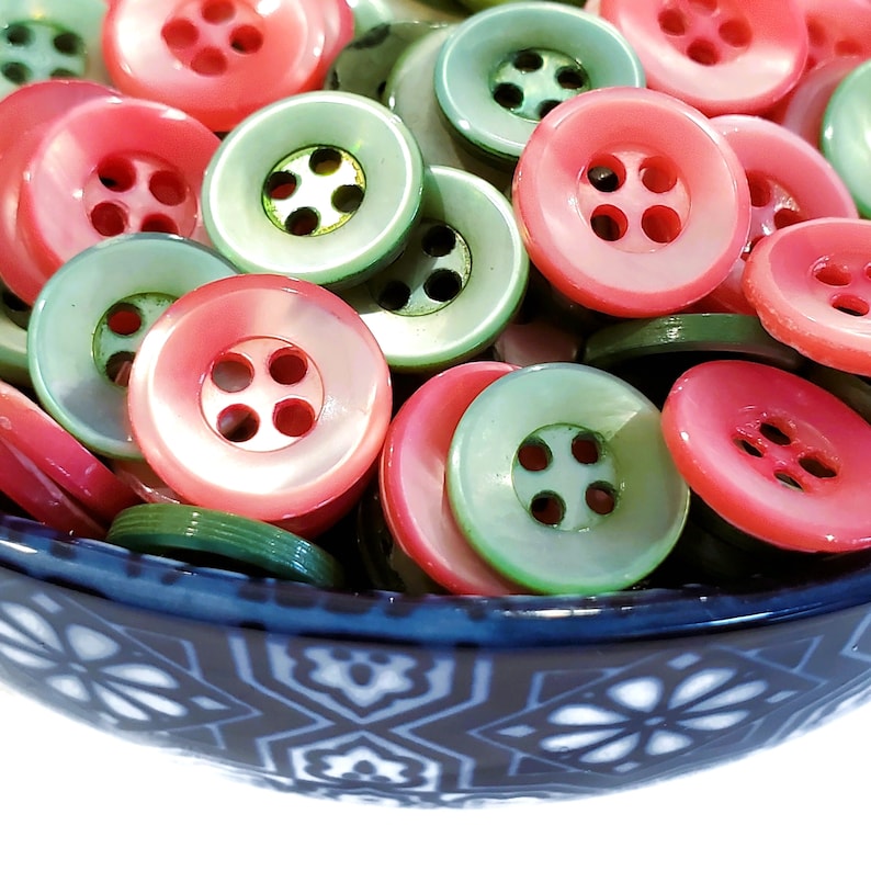 Vintage Mother of Pearl Buttons: Pink & Mint Green, 12mm Sewing Buttons ...