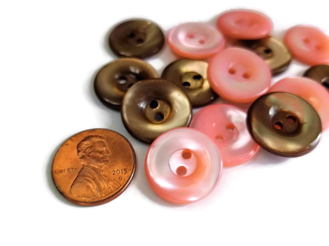 Vintage Mother of Pearl Buttons in Pink Brown or Peach for | Etsy