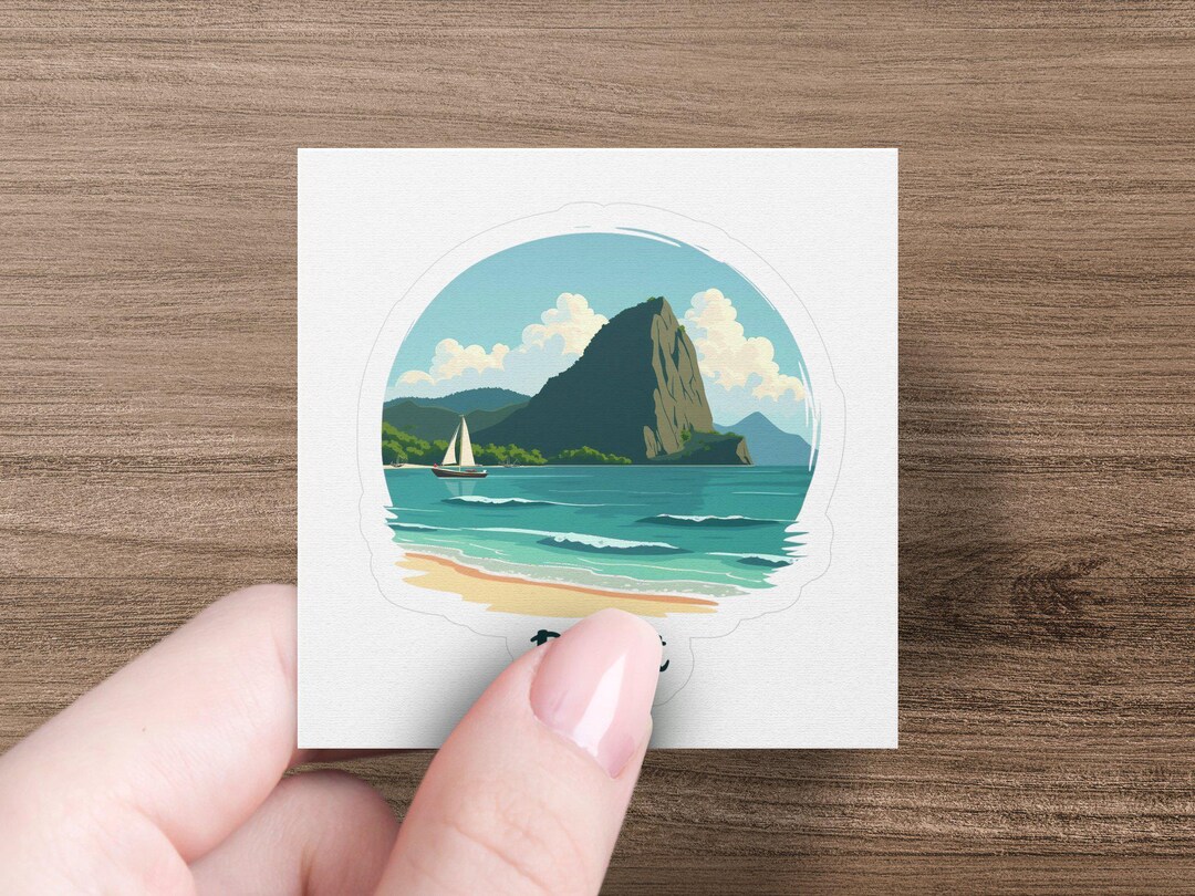 Tropical Beach Sticker, Scenic Landscape Decal, Vacation Souvenir ...