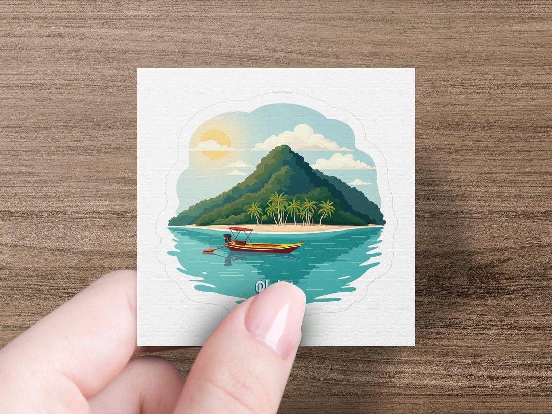 Tropical Phuket Sticker, Beach Scene Vinyl Sticker, Island Travel Decal ...