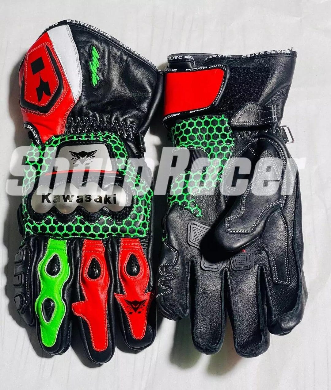 Kawasaki Motorcycle Racing Leather Gloves Genuine Leather Ninja Motogp ...