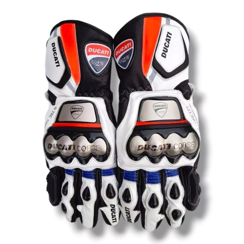 Genuine Leather Ducati Corse Racing Gloves Custom Motorcycle Protection ...