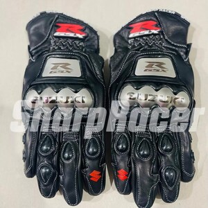Suzuki Motorcycle Riding Gloves _ Motorbike Racing Leather Gloves Black ...
