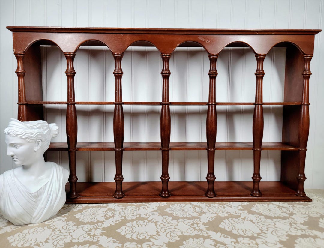 Vintage Mid-century Large Wall Mounted Display Shelf Turned Spindles ...