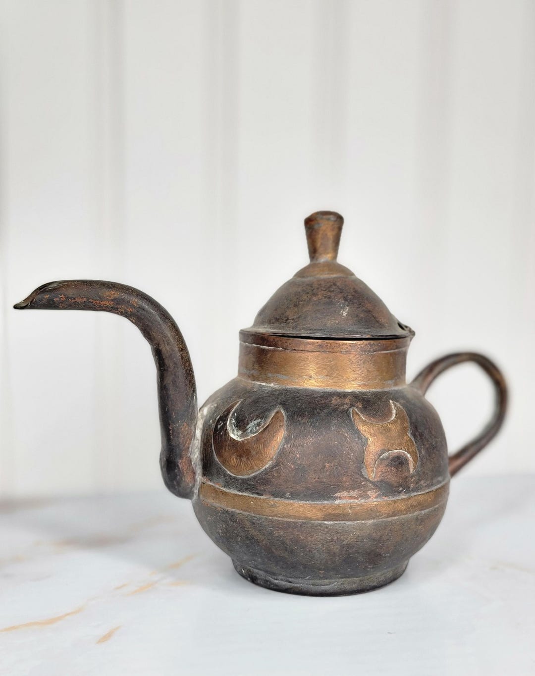 Antique Bronze Teapot Sculpture: Celestial Moon Decor - Etsy