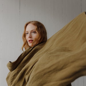 Large Linen Shawl for Women, Moss Green Colour, 100% Linen Pashmina ...