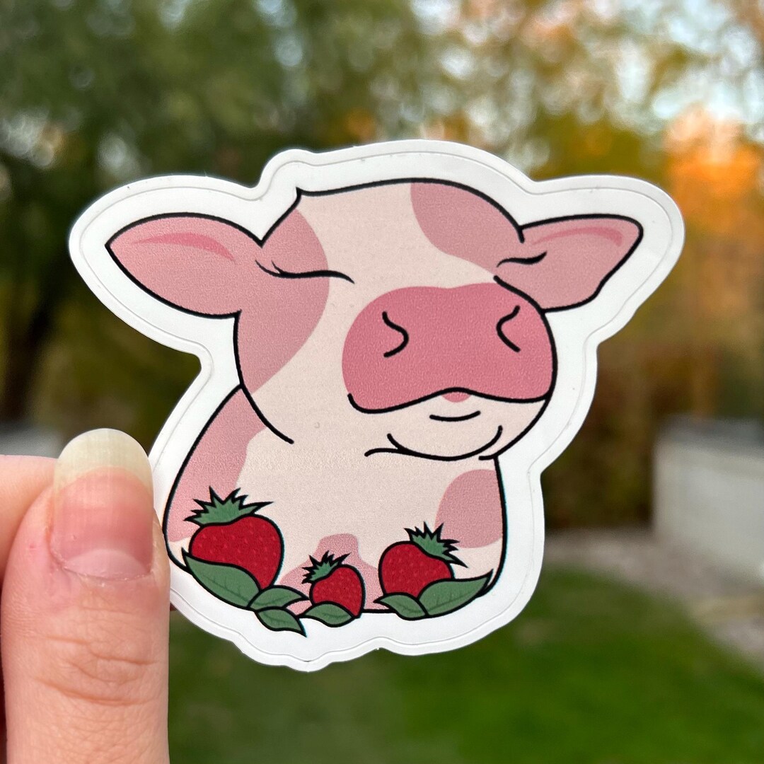 Strawberry Cow Sticker - Etsy